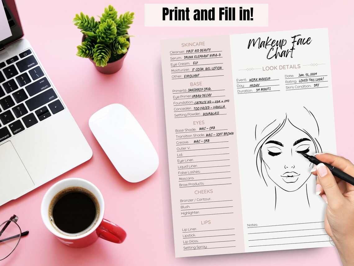 Makeup Face Chart Template, Makeup Artist Form, Makeup Product List ...