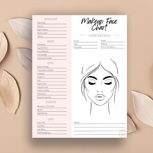 Makeup Face Chart Template, Makeup Artist Form, Makeup Product List, Freelance Makeup Artist ...