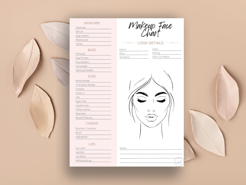Makeup Face Chart Template, Makeup Artist Form, Makeup Product List, Freelance Makeup Artist ...