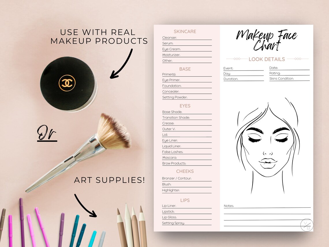 Makeup Face Chart Template, Makeup Artist Form, Makeup Product List ...