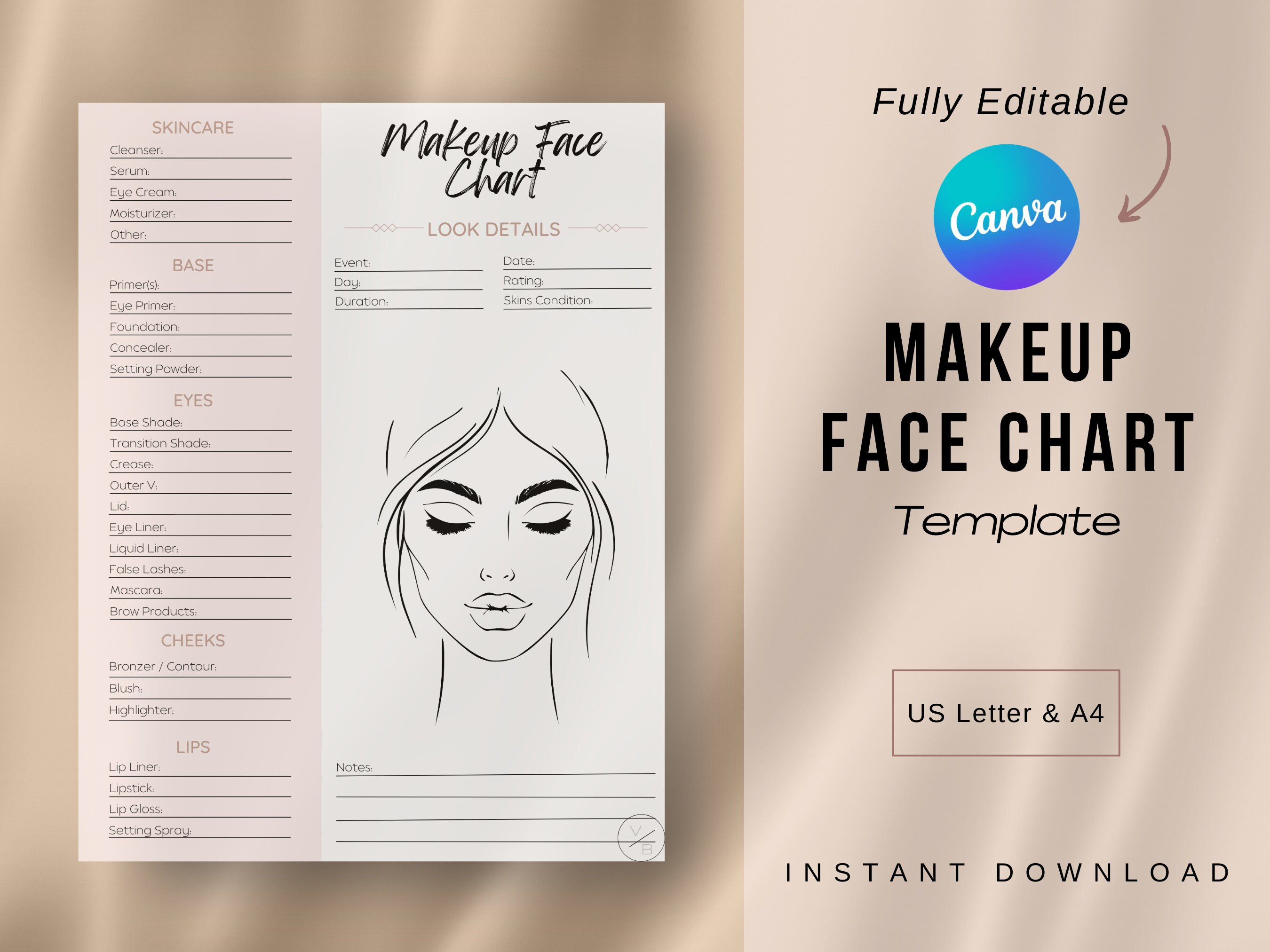 Makeup Face Chart Template, Makeup Artist Form, Makeup Product List ...