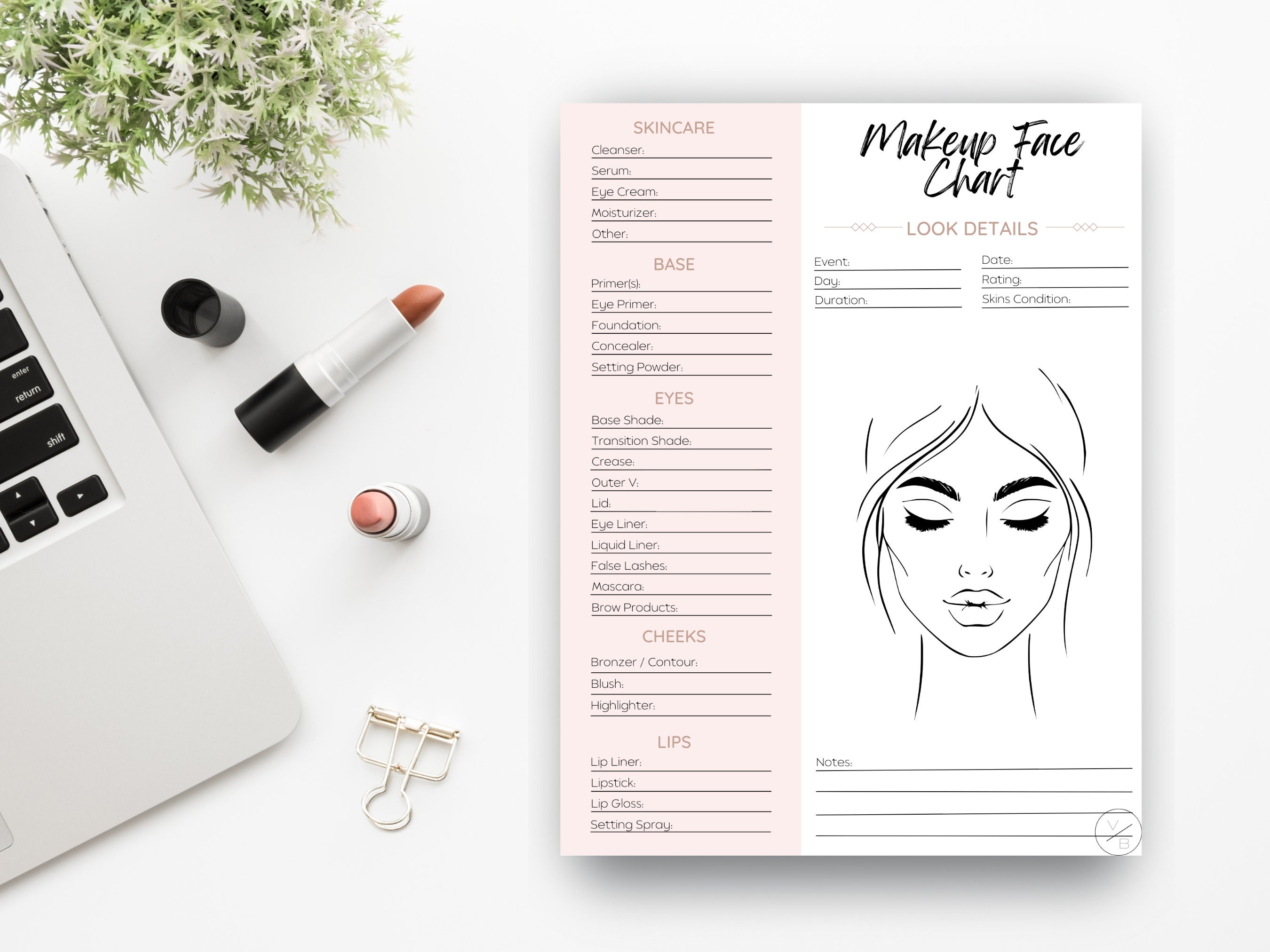 Makeup Face Chart Template, Makeup Artist Form, Makeup Product List ...
