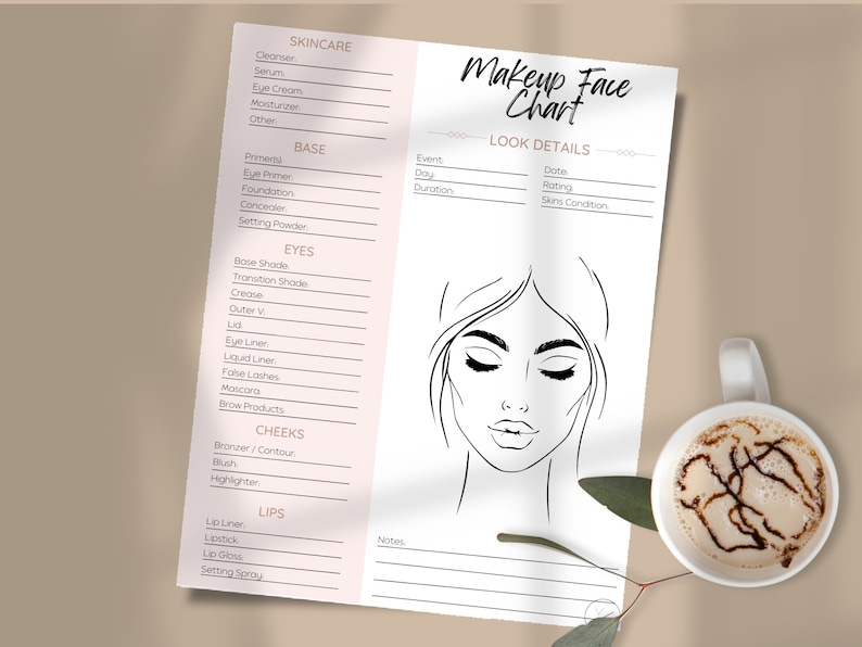 Makeup Face Chart Template, Makeup Artist Form, Makeup Product List, Freelance Makeup Artist ...