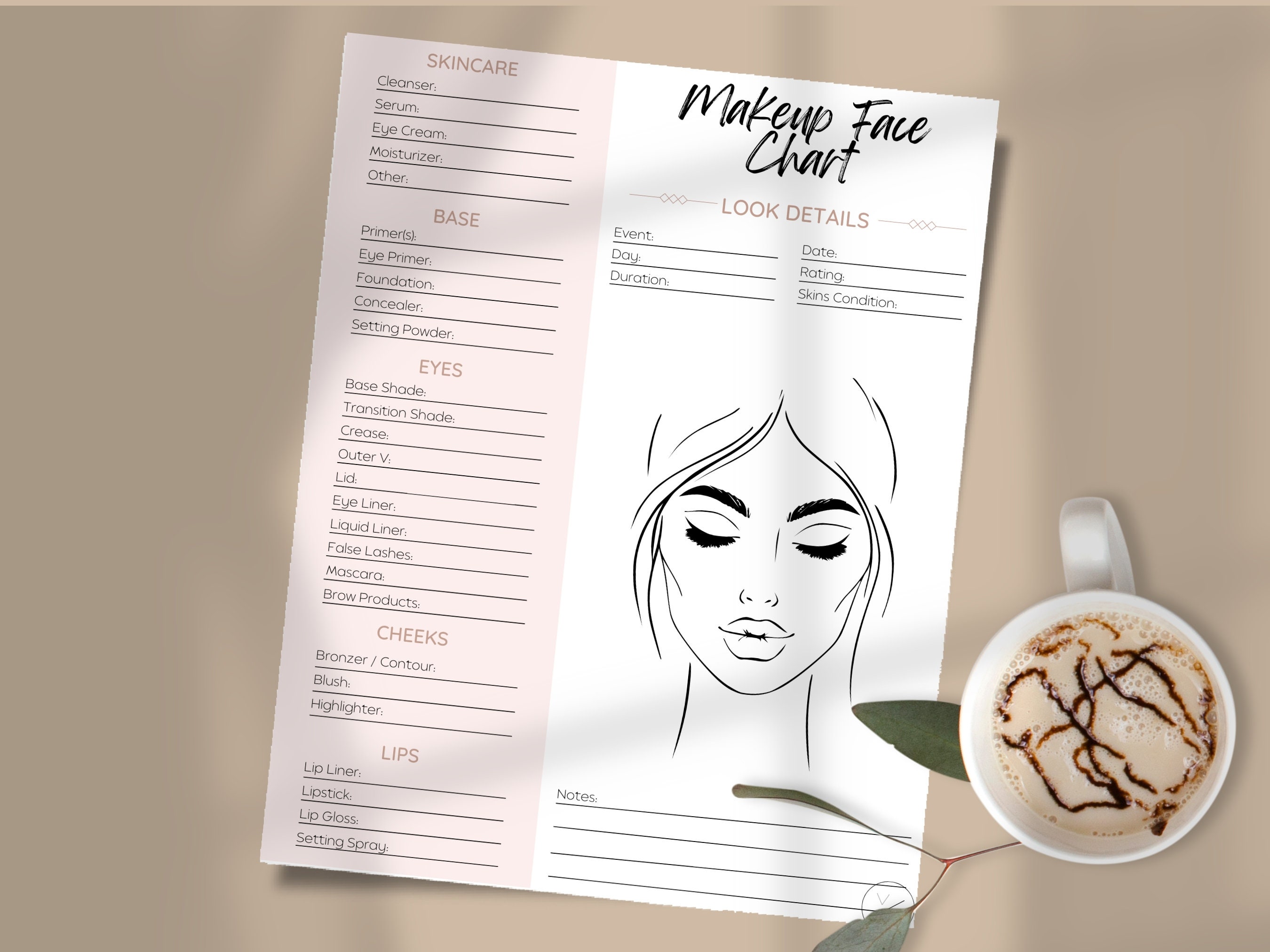 Makeup Face Chart Template, Makeup Artist Form, Makeup Product List ...