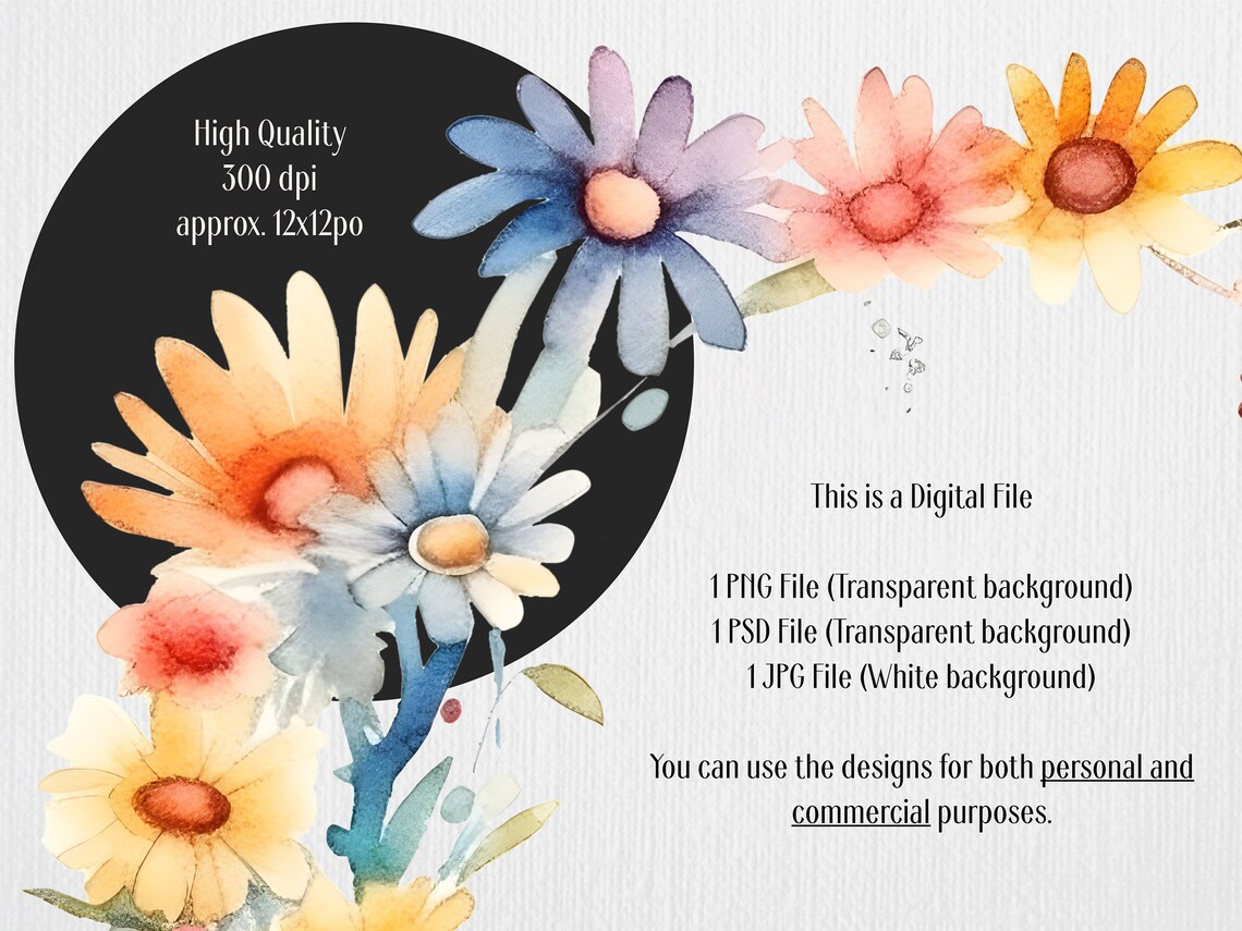 Daisy Flower Frame Watercolor Clipart PNG PSD, Summer Flowers ...