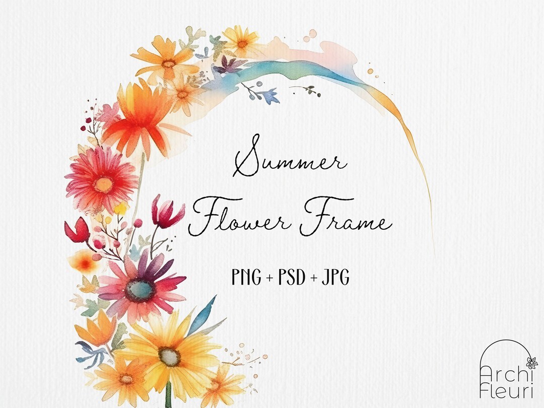 Summer Flower Frame Watercolor Clipart PNG PSD, Daisies Flowers ...