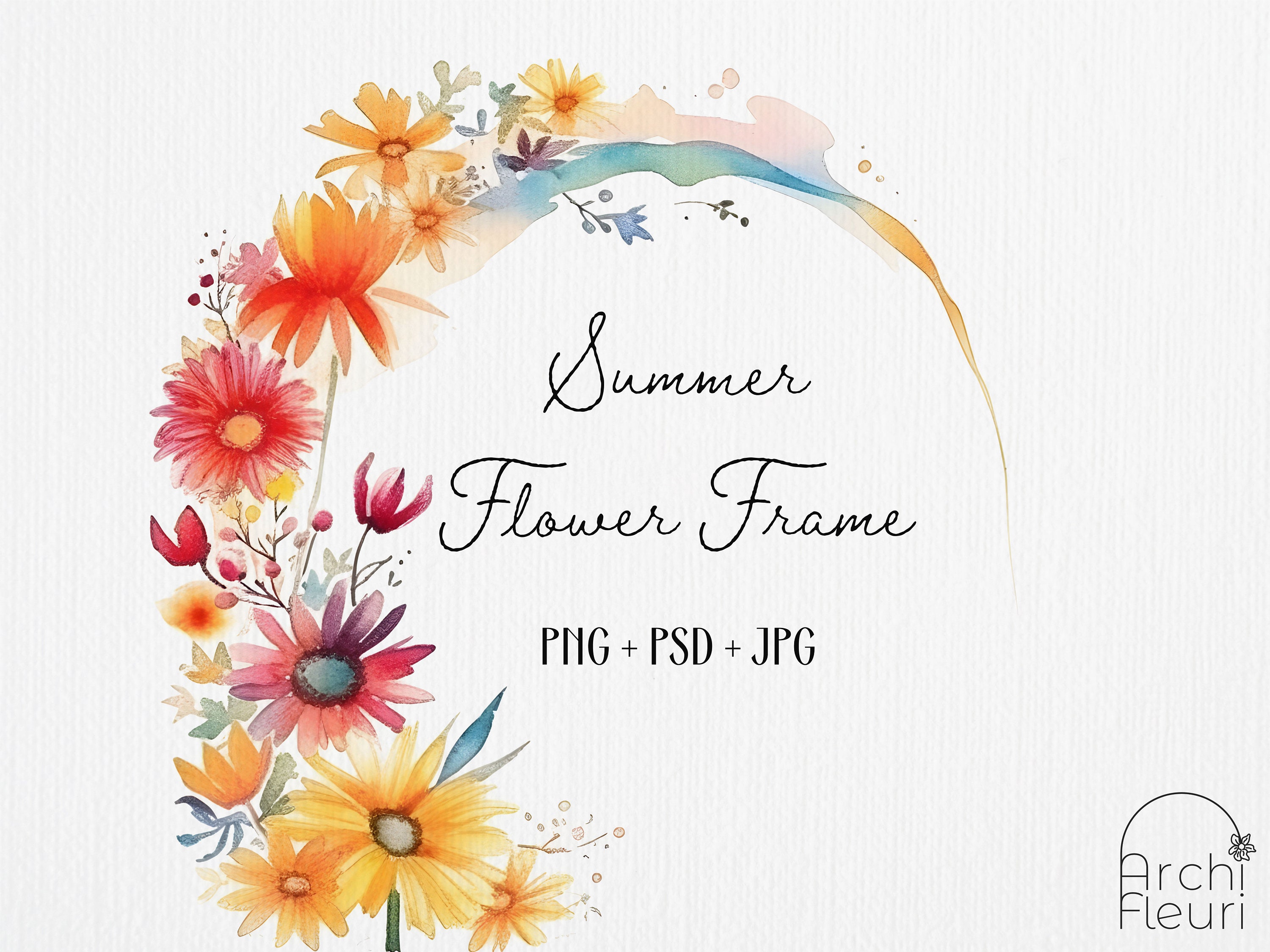 Summer Flower Frame Watercolor Clipart PNG PSD, Daisies Flowers ...