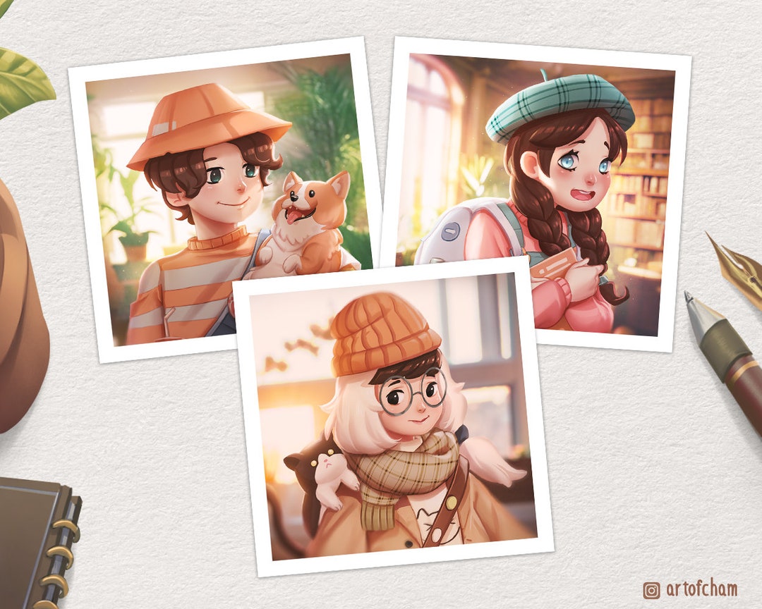 Cozy Anime Characters Square Art Print , Anime Small Print, Anime ...