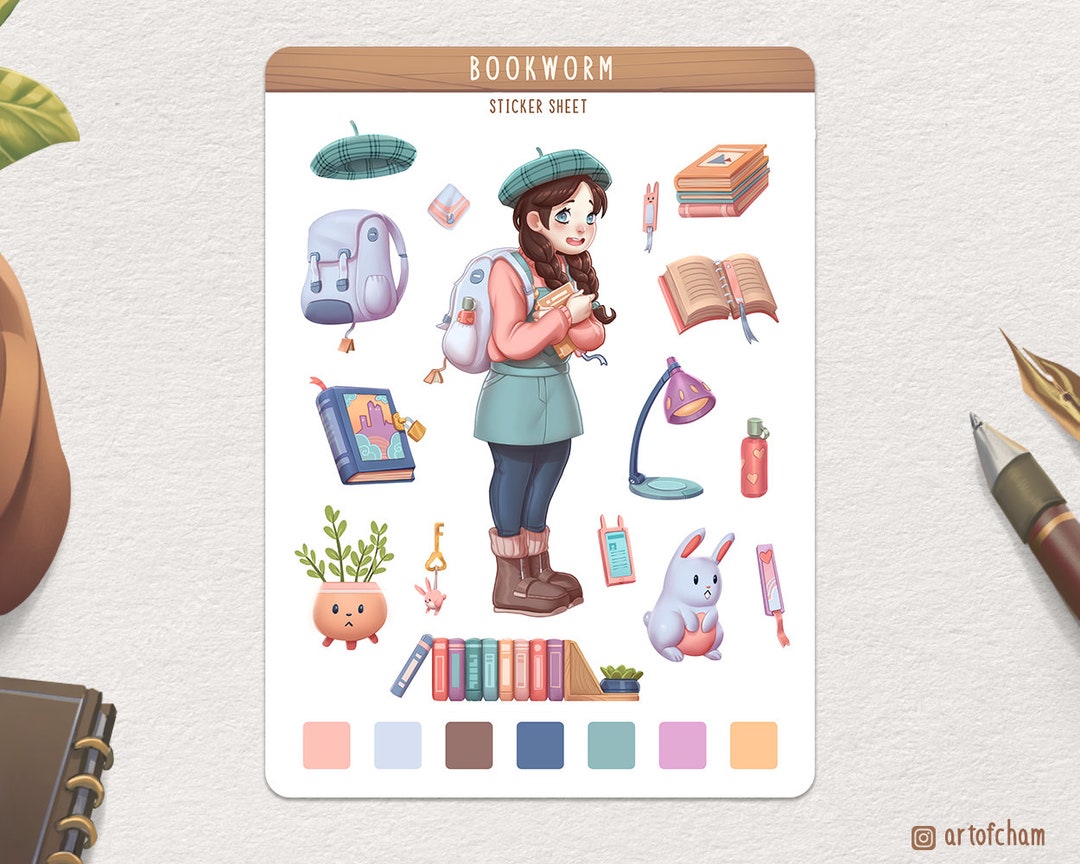 Cute Bookworm Stickers, Cozy Stickers, Books Stickers , Journaling ...