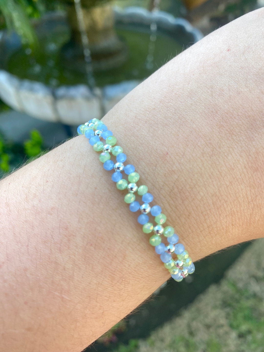 Dainty Tiny Pastel Blue and Green Crystal Beaded Bracelet Cute Mothers ...