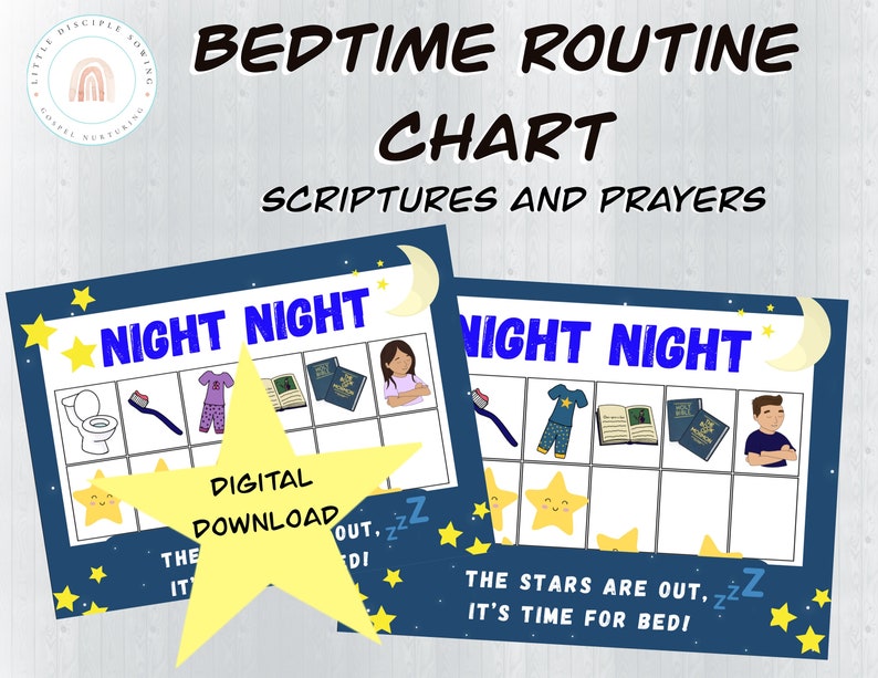 Bedtime Routine Chart| Scriptures & Prayers| Kids Nightly Schedule ...