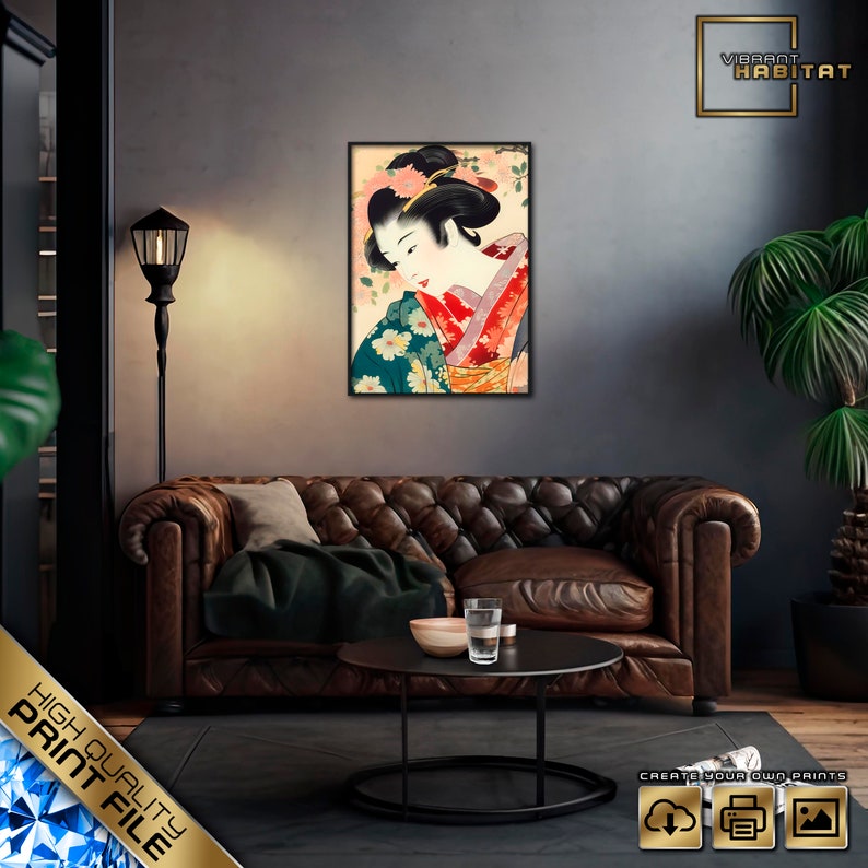 Geisha Poster in Woodcut Look, Geisha Painting, Geisha Wall Art ...