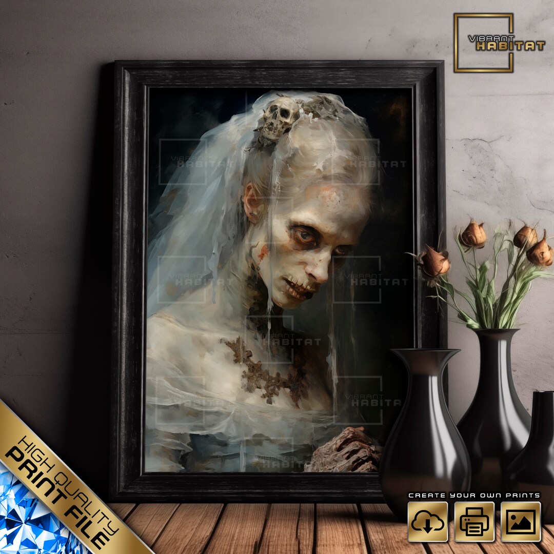 Corpse Bride Oil Painting, Horror Poster, Skeleton Bride, Dark Academia ...
