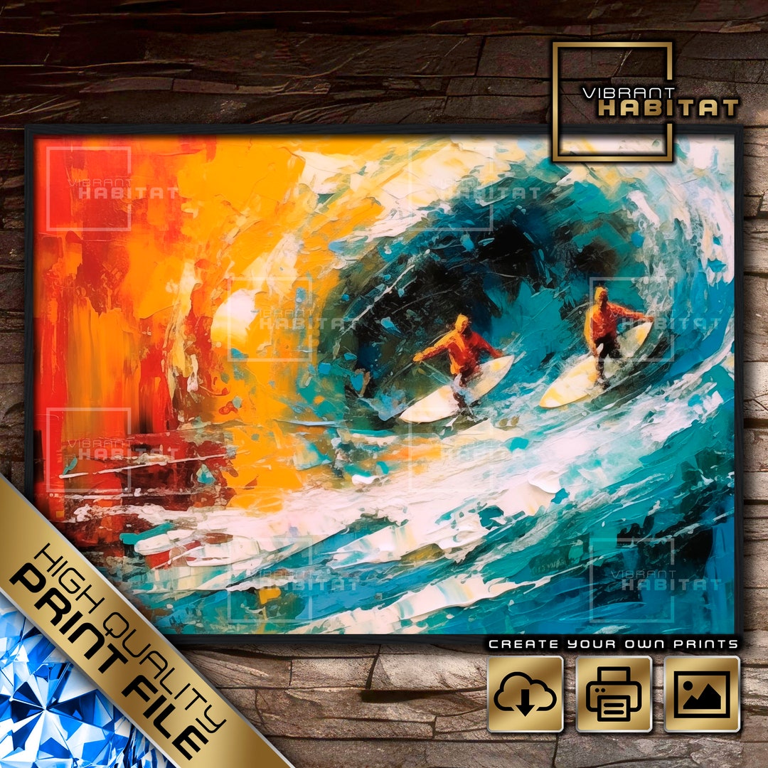 Abstract Surfer Poster, Coastal Wall Art, Palm Trees Print, Surf Wall ...