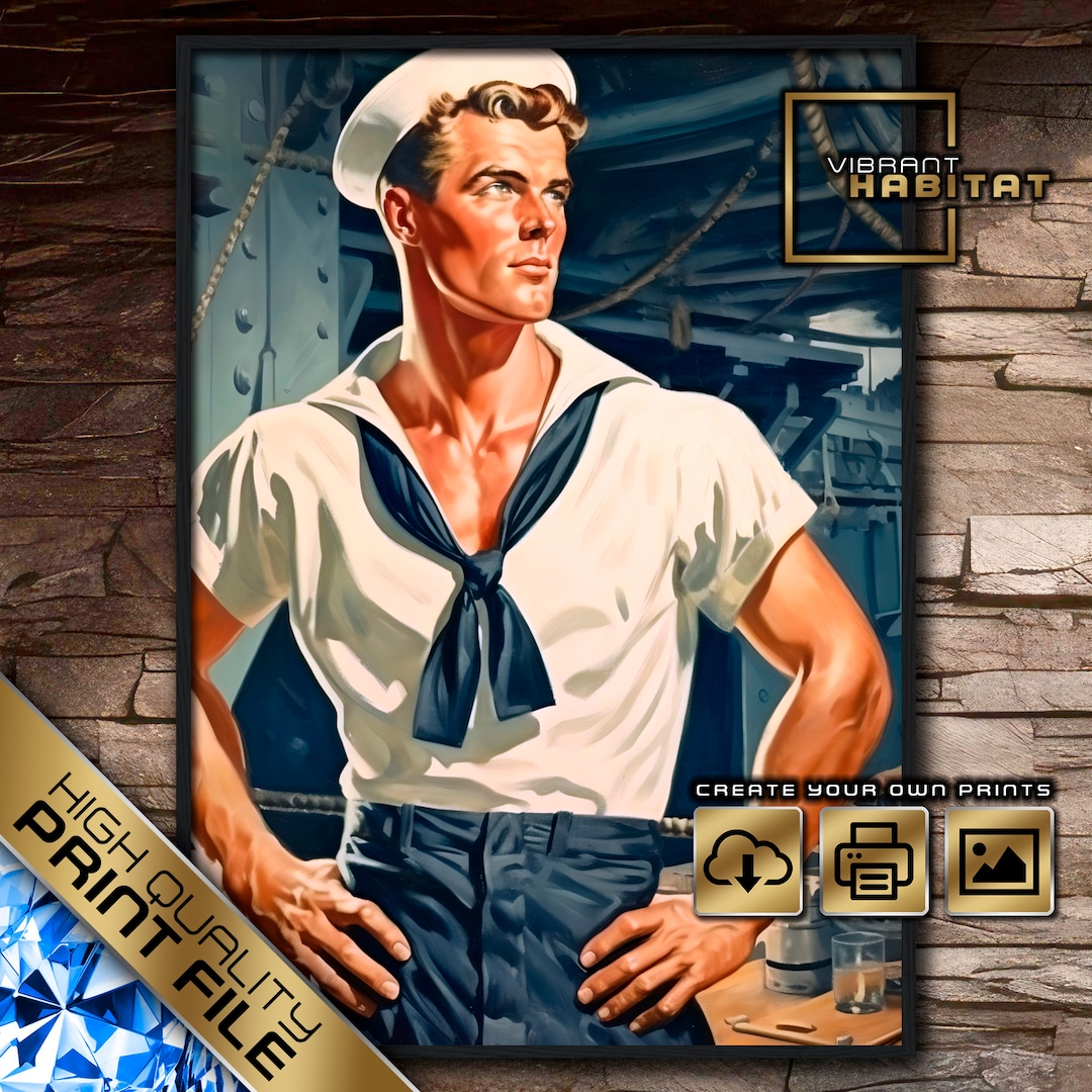 1940s Sailor Poster, Nautical Wall Art, Vintage Nautical Art, Retro ...