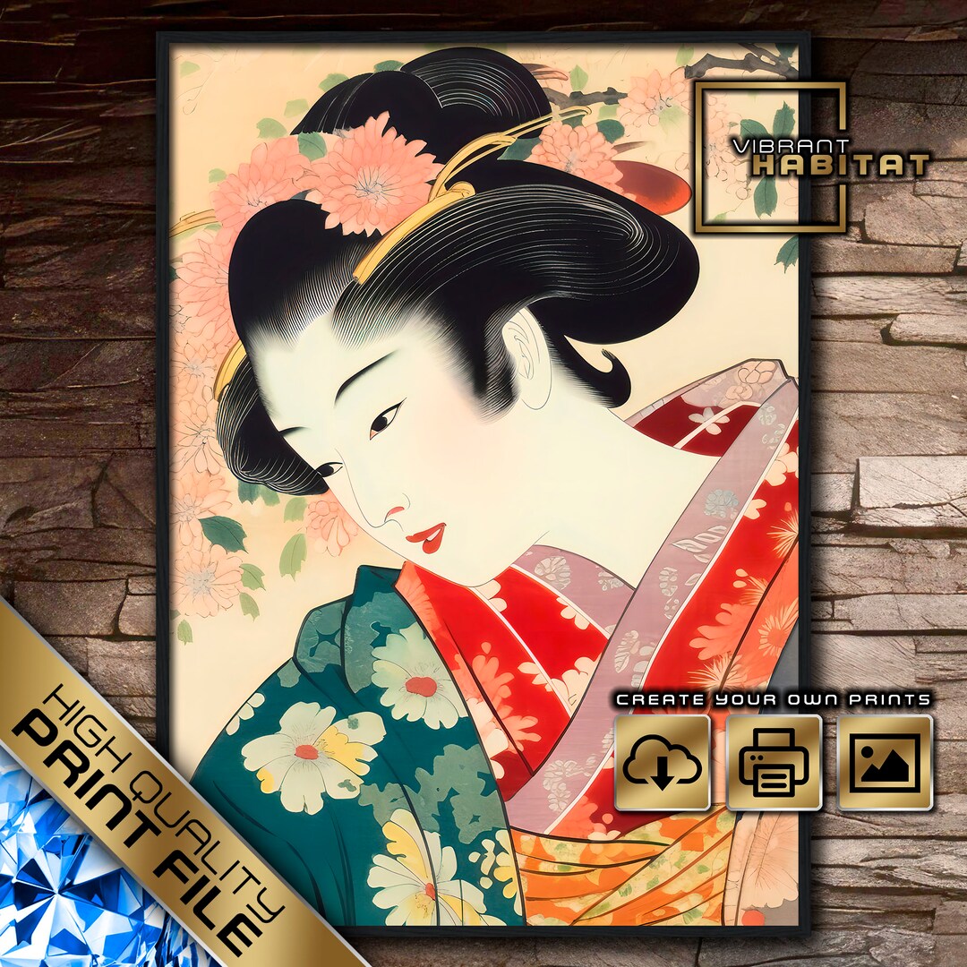 Geisha Poster in Woodcut Look, Geisha Painting, Geisha Wall Art ...
