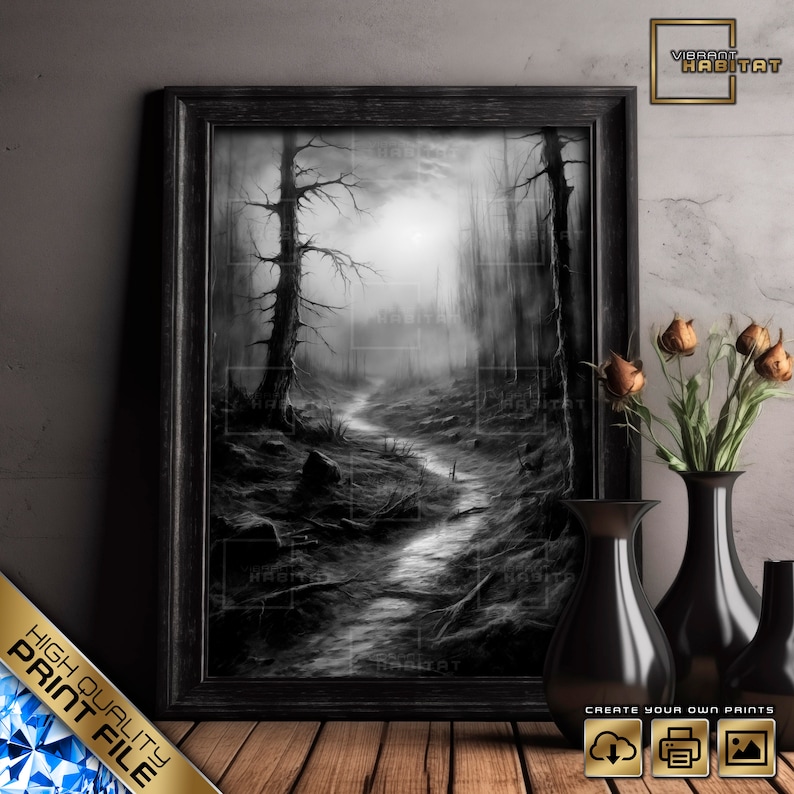 Creepy Forest Charcoal Drawing BUNDLE, Horror Poster, Dark Academia ...