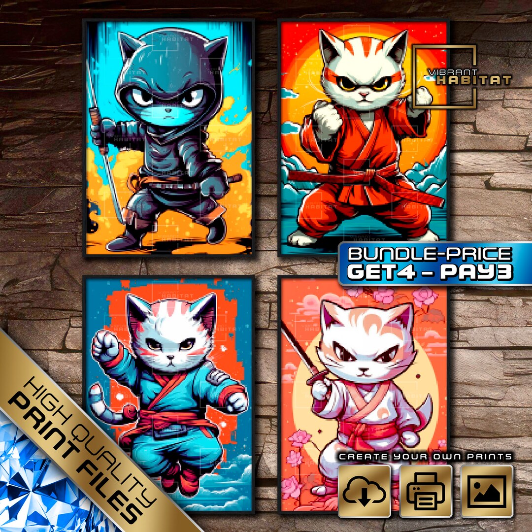 Dojo Kitten 16 Bit BUNDLE Pixel Art Poster, Pixel Art, Gaming Room ...