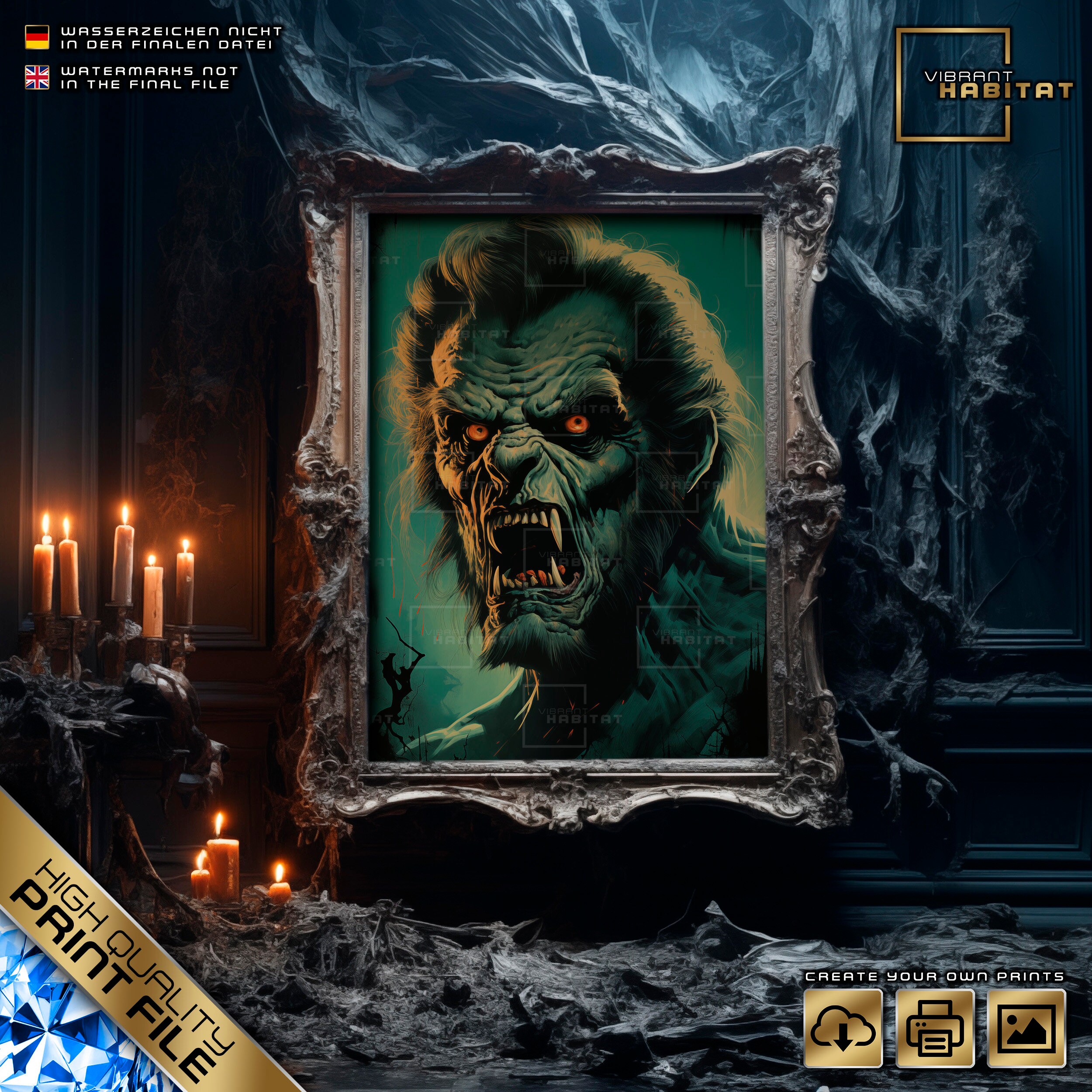 1940s Retro Werewolf Poster, Lycanthrope, Horror Movie Poster, Mythical ...