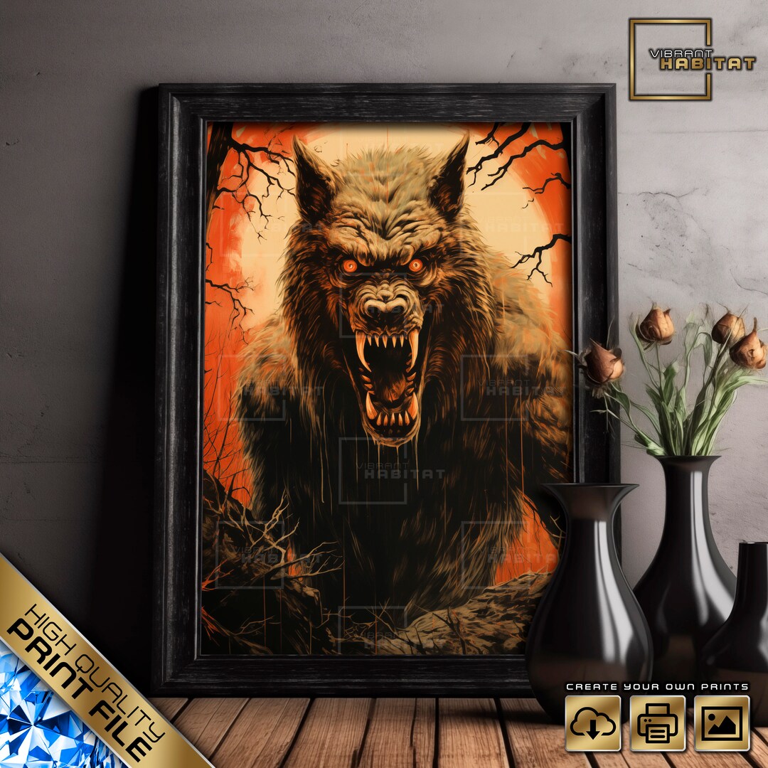1940s Retro Werewolf Poster, Lycanthrope, Horror Movie Poster, Mythical ...