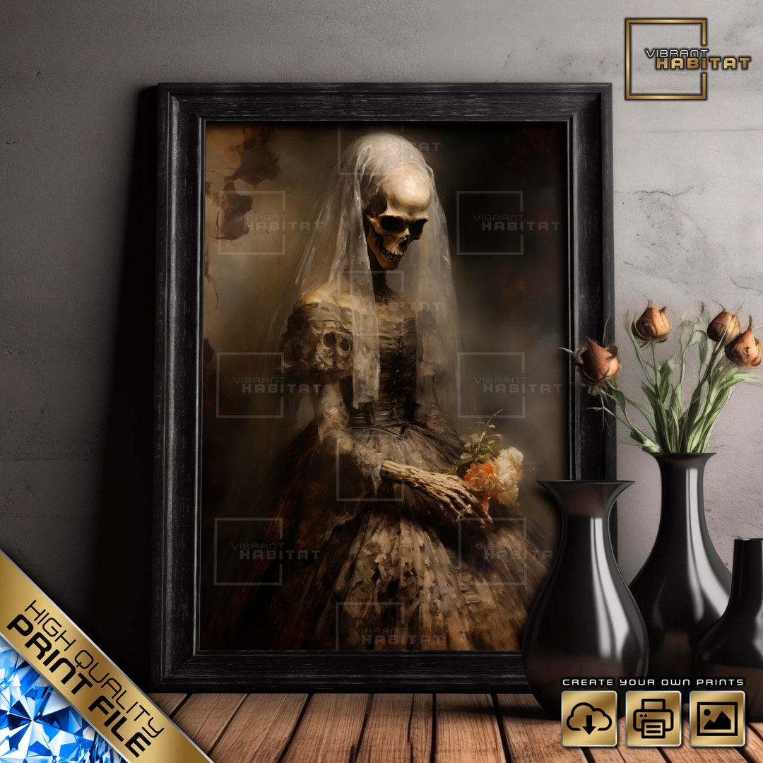 Corpse Bride Oil Painting, Horror Poster, Skeleton Bride, Dark Academia ...