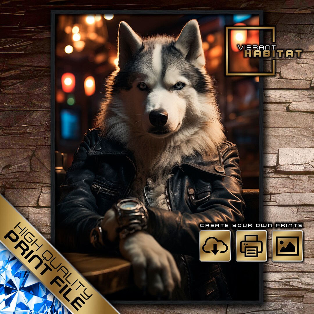 Pub Pups Husky Poster, Husky Portrait, Dog Portrait, Funny Dog Gift ...