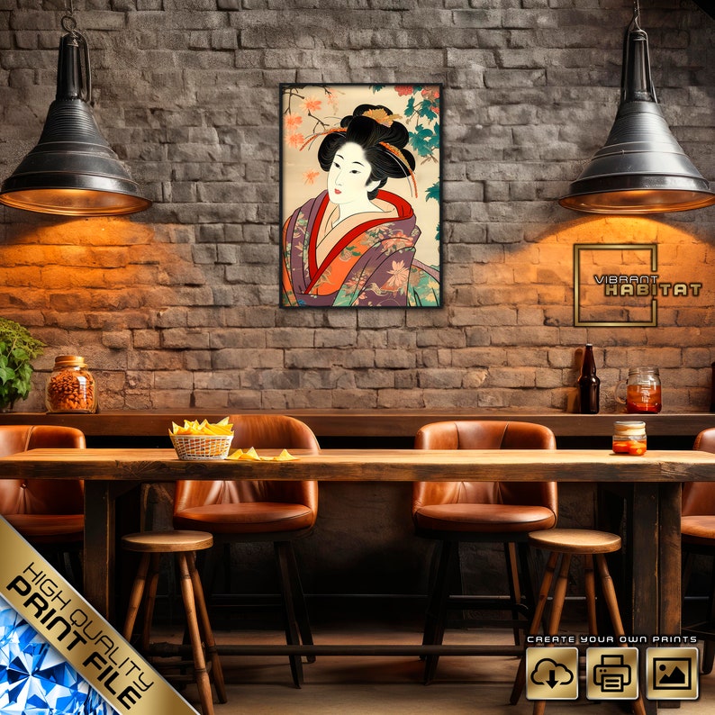 Geisha Poster in Woodcut Look, Geisha Painting, Geisha Wall Art ...