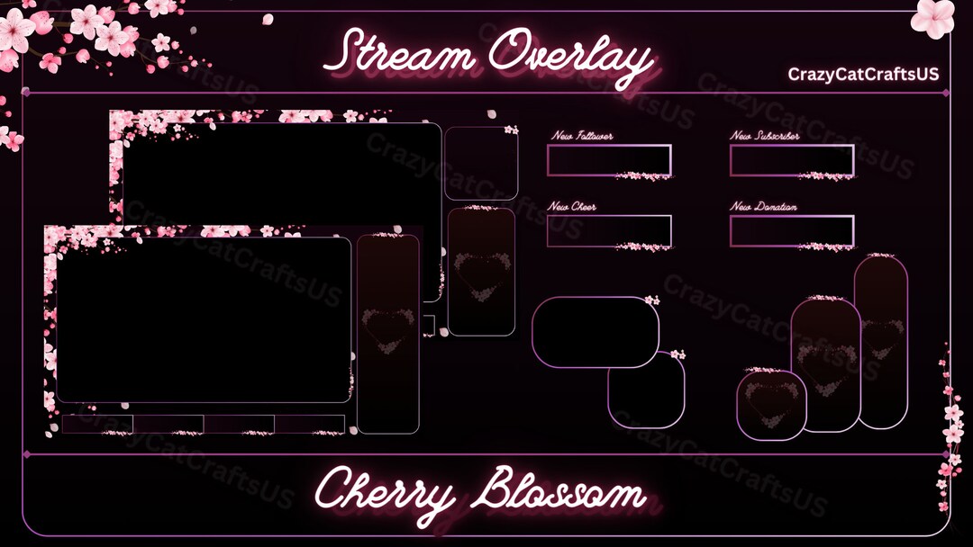 Pink Cherry Blossom Stream Package, Twitch Overlay for Streamers ...