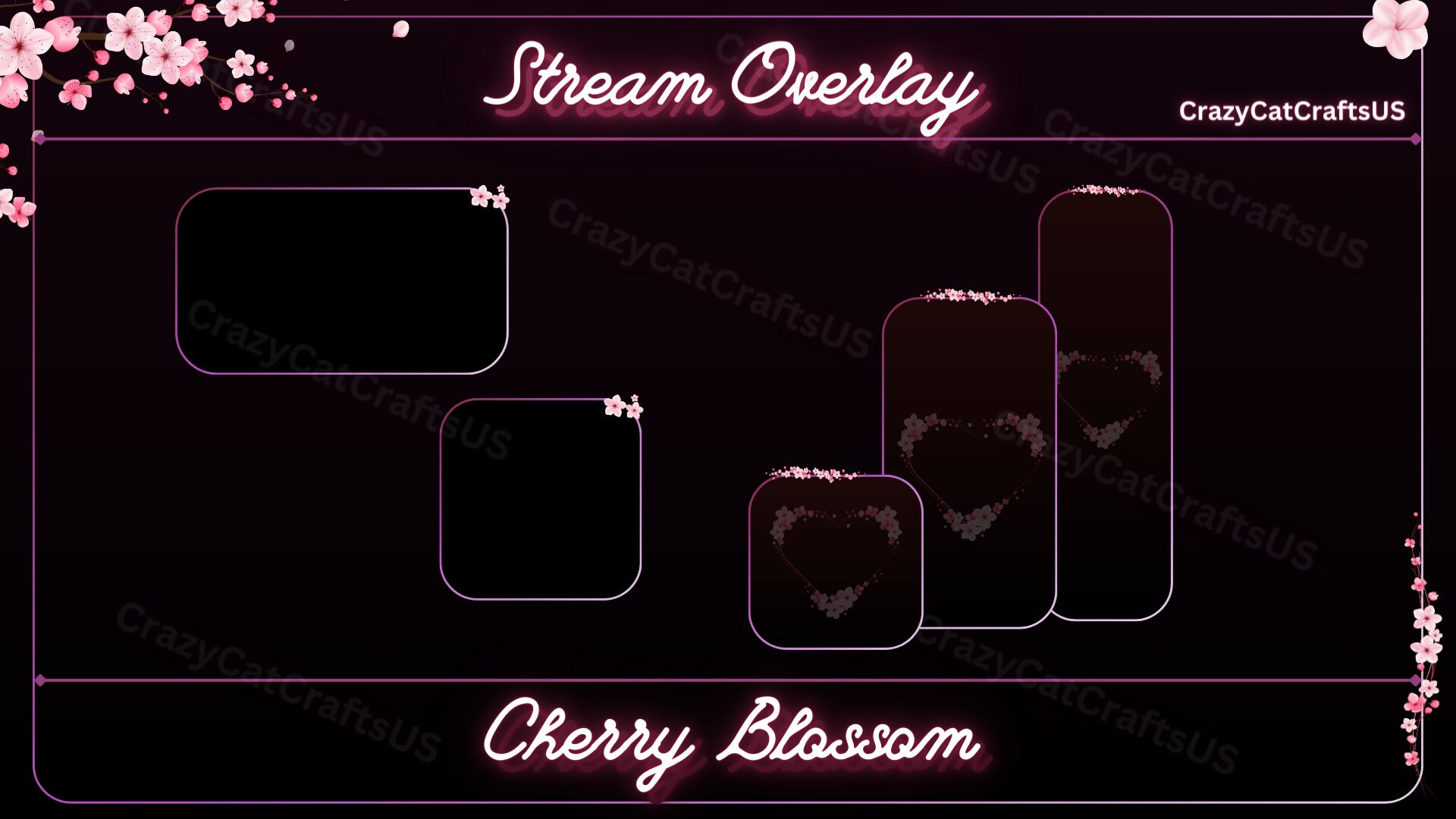 Pink Cherry Blossom Stream Package, Twitch Overlay for Streamers ...