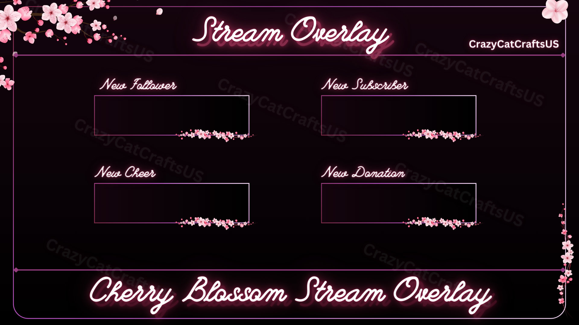 Pink Cherry Blossom Stream Package, Twitch Overlay for Streamers, Sakura Tree, Cute, OBS ...