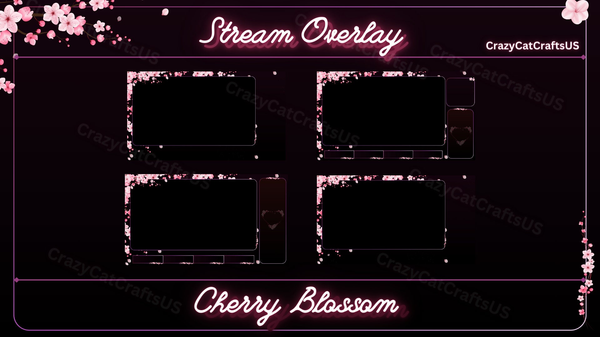 Pink Cherry Blossom Stream Package, Twitch Overlay for Streamers ...