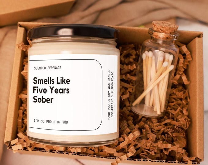 Smells Like Five Years Sober Candle, Sobriety Gift, Sober Anniversary ...