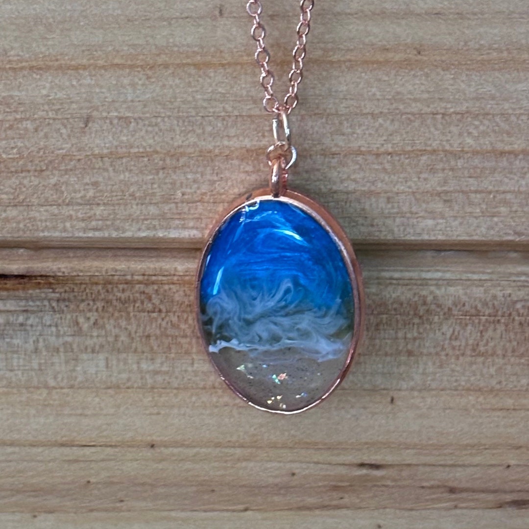 Beach Pendant, Real Florida Sand in Rose Gold Plated Bezel, Ocean ...