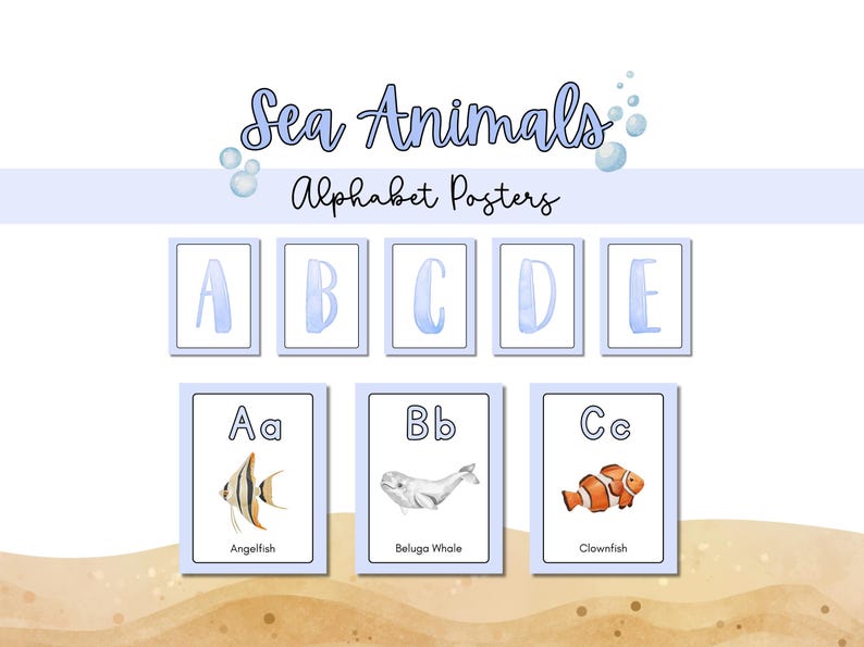 Sea Animal Alphabet Posters for Homeschool Decor Alphabet Ocean Animal ...