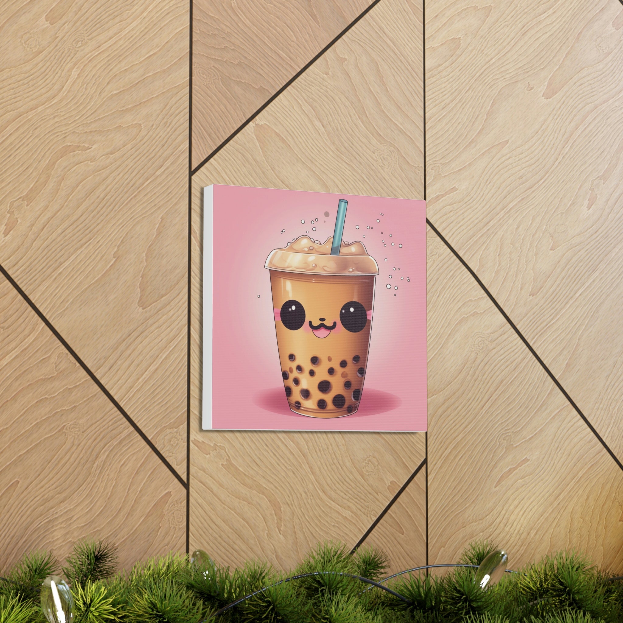 Kawaii Boba Tea Pink Bubbly Cute Canvas Gallery Wraps 12x12 and Other ...