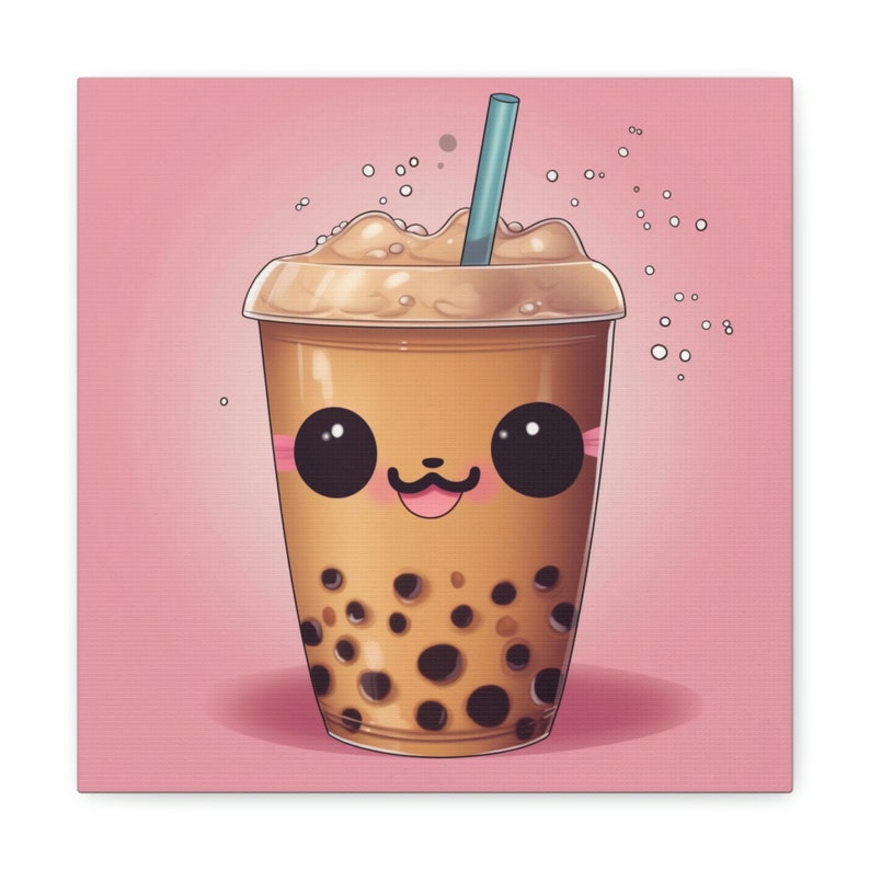 Kawaii Boba Tea Pink Bubbly Cute Canvas Gallery Wraps 12x12 and Other ...