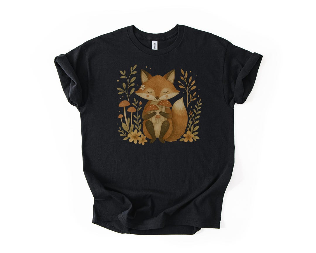 Fox and Fungi Shirt – Cozy Woodland Cottagecore Tee – Whimsical Nature ...