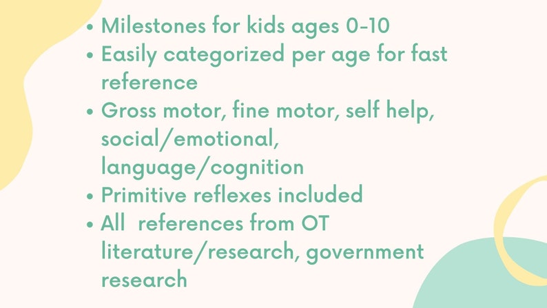 Occupational Therapy Pediatric Milestones - Etsy