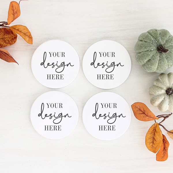 Boho Sublimation Coaster Mockup. Square White Coaster. Styled Stock ...