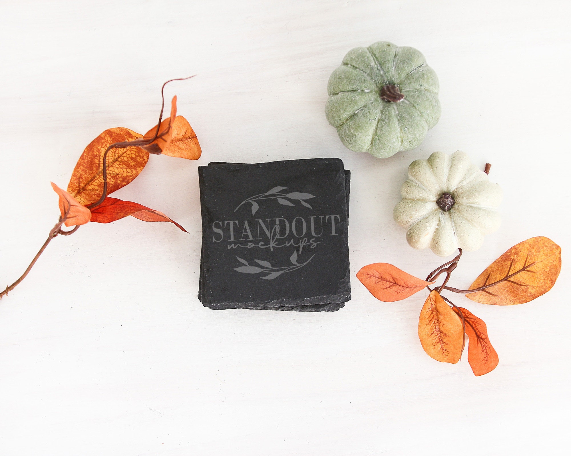 Fall Black Square Slate Coaster Mockup Digital Download. Halloween ...