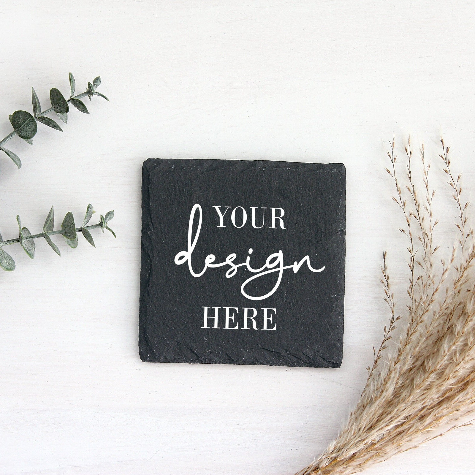 Boho Square Slate Coaster Mockup. Blank Drink Coaster Mock up Image ...