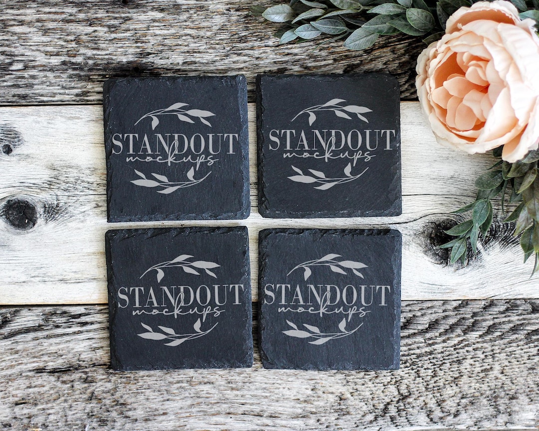 Black Square Slate Coaster Mockup. Blank Drink Coaster Mock up Image ...
