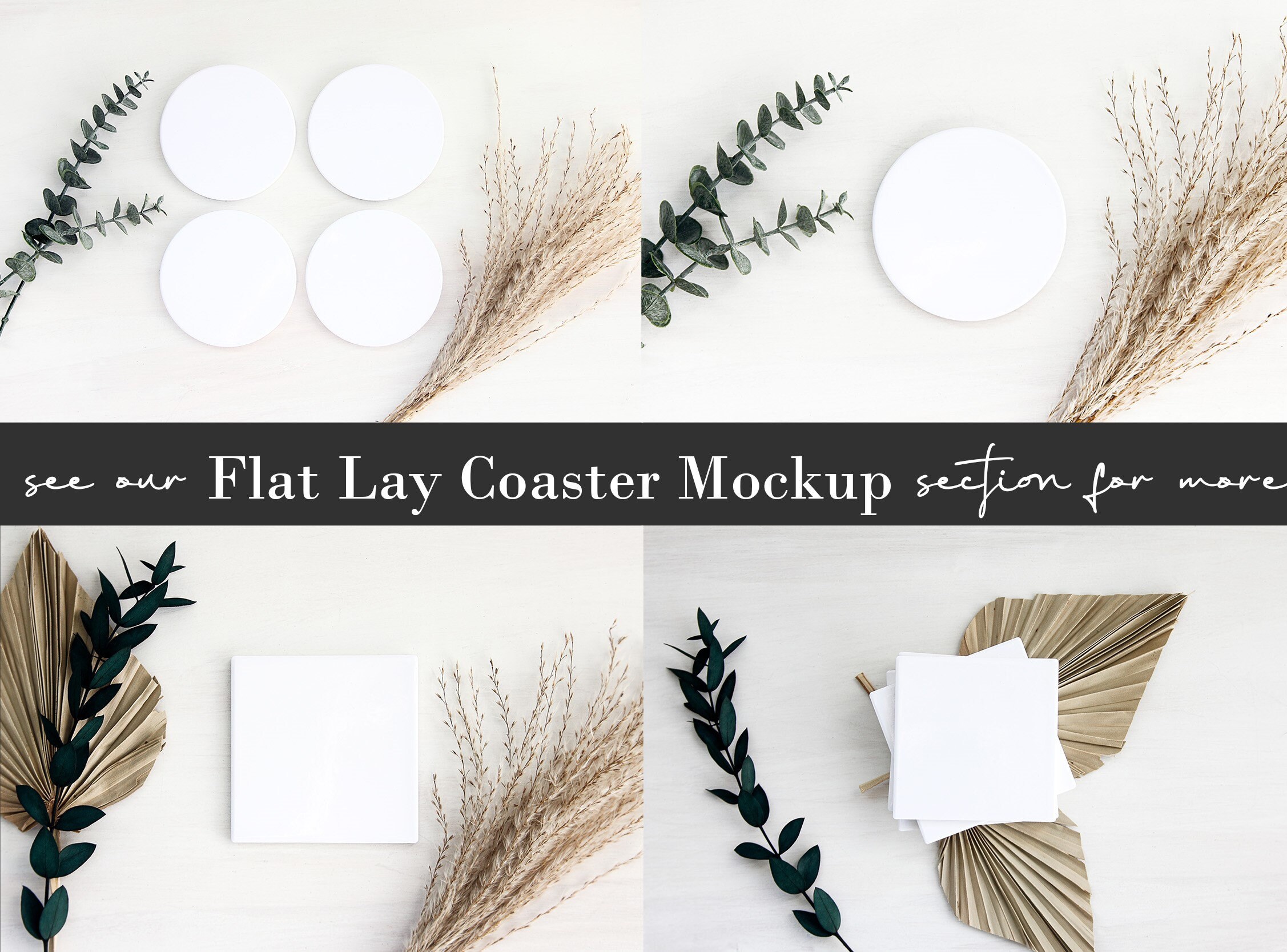 Boho Sublimation Coaster Mockup. Square White Coaster. Styled Stock ...