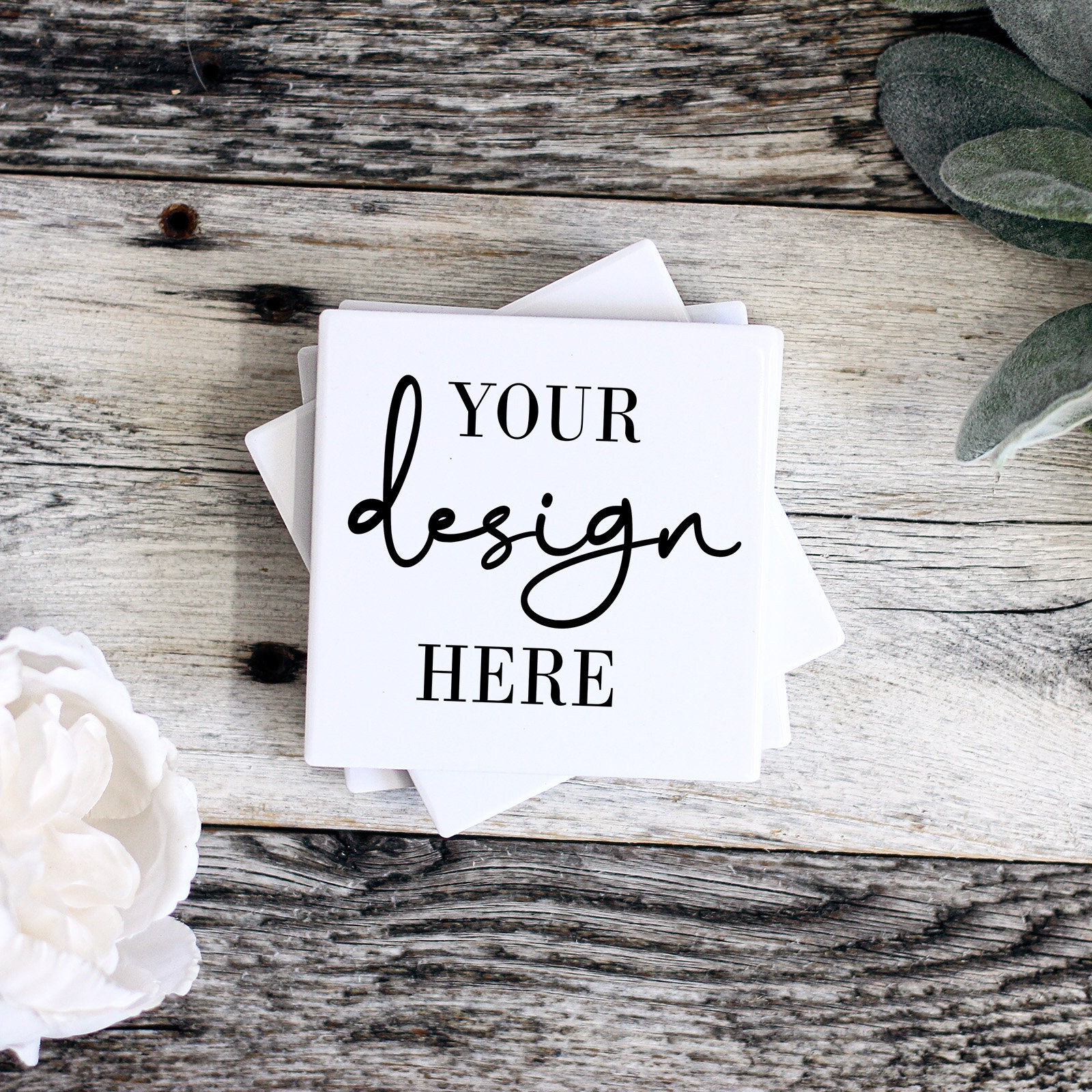 Farmhouse Sublimation Coaster Mockup, Styled Square White Coaster ...
