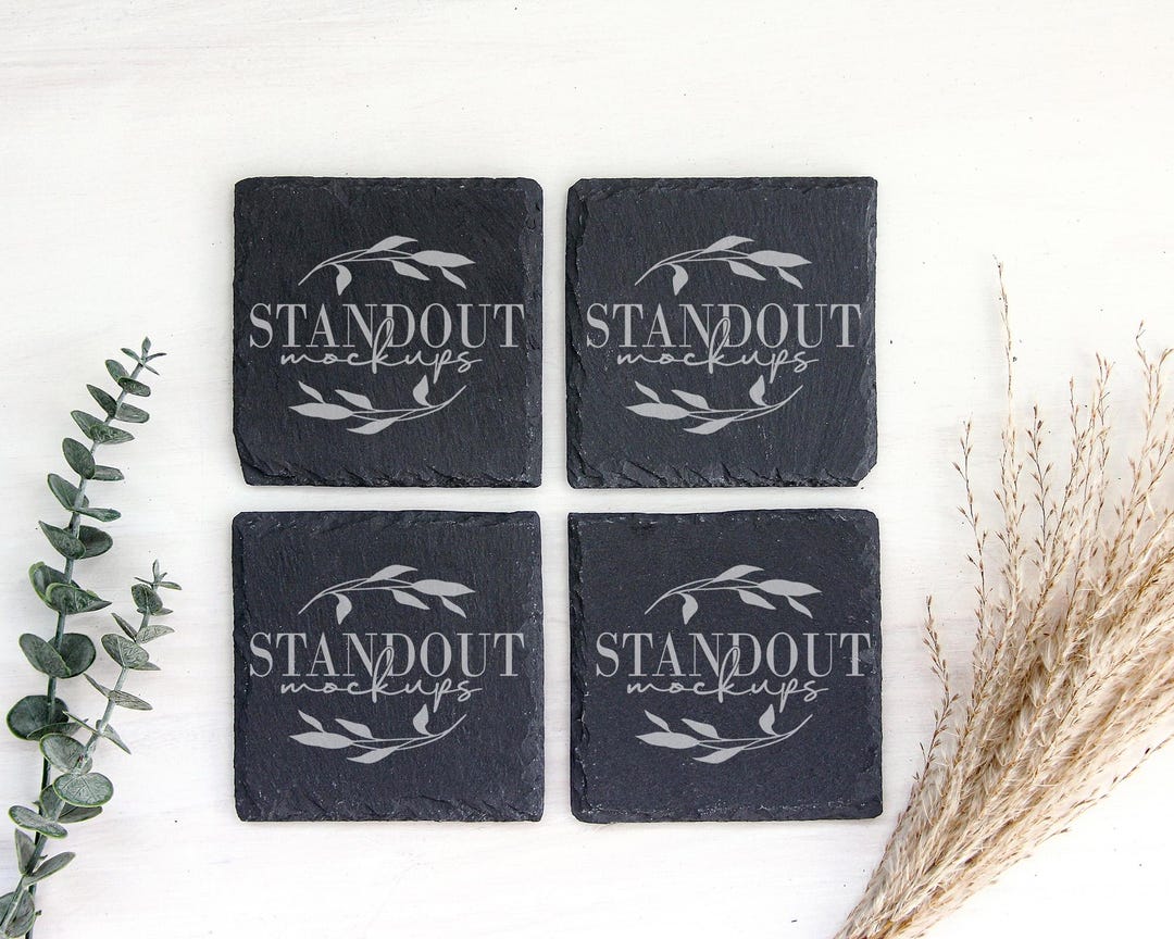 Boho 4 Square Slate Coaster Mockup. Blank Drink Coaster Mock up Image ...