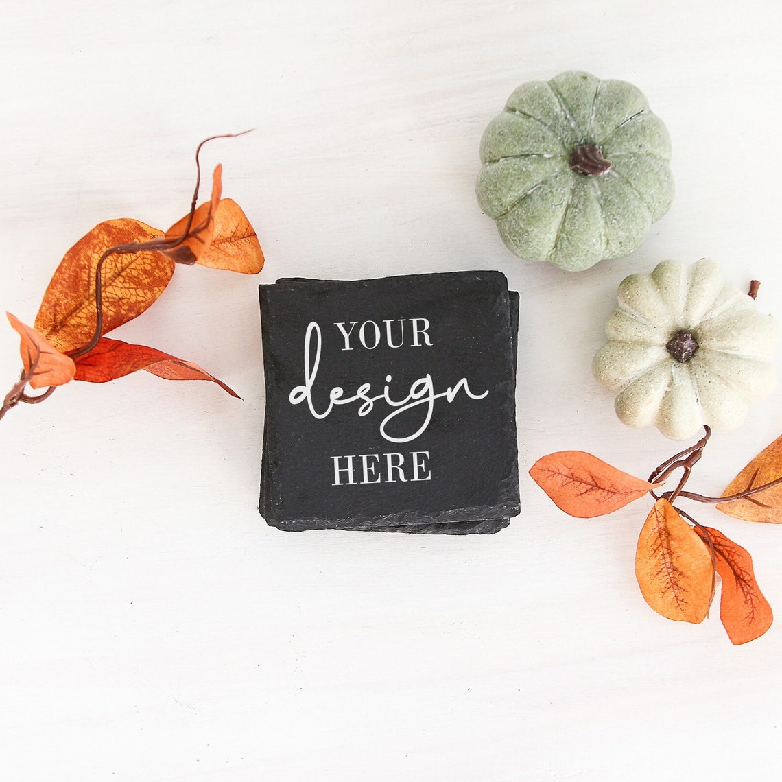 Fall Black Square Slate Coaster Mockup Digital Download. Halloween ...