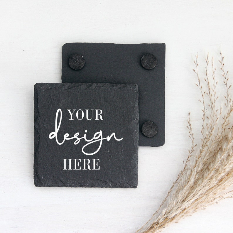 Square Slate Coaster Mockup: Boho Flat Lay Image (digital Download) - Etsy