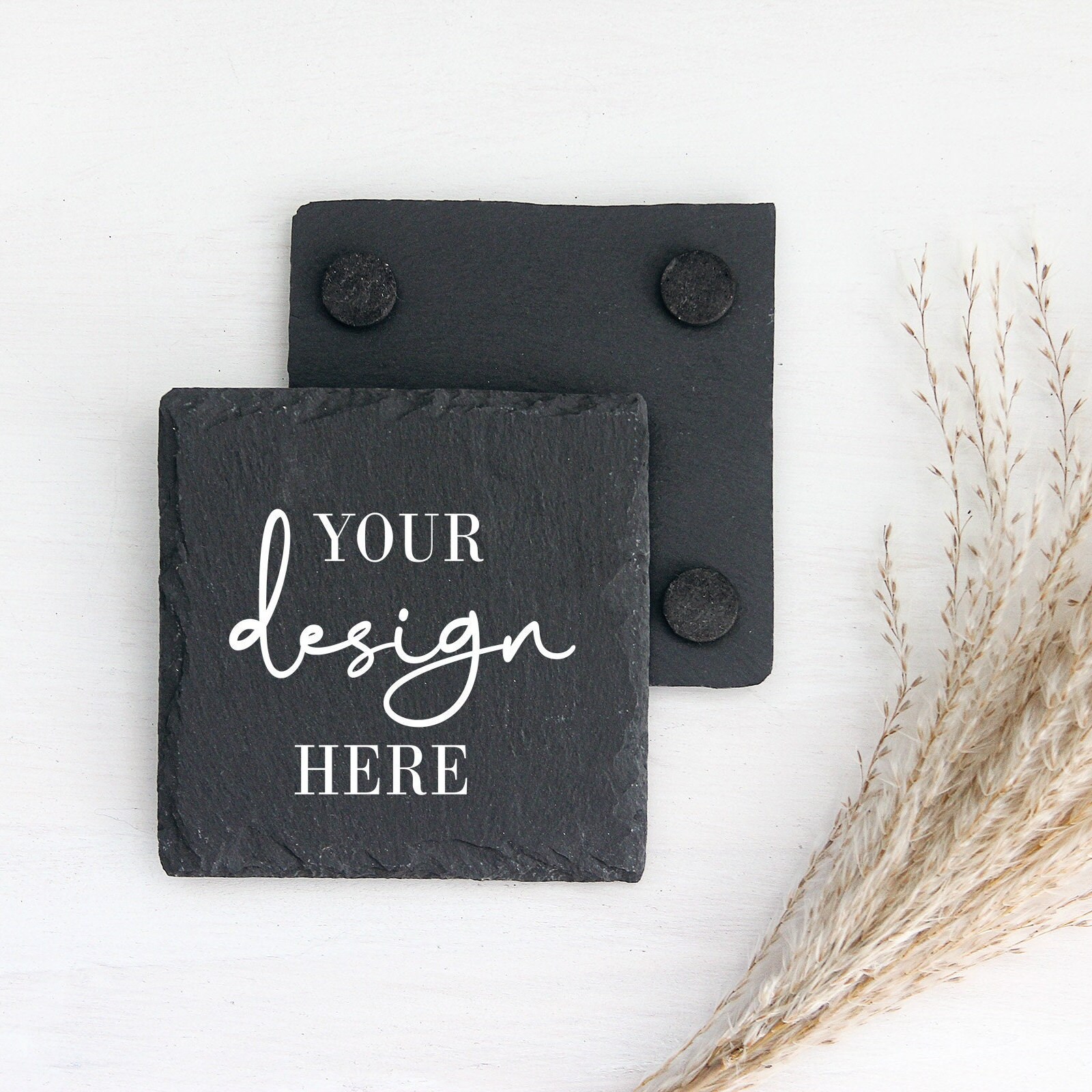 Square Slate Coaster Mockup. Black Drink Coaster Flat Lay Mock up Image ...