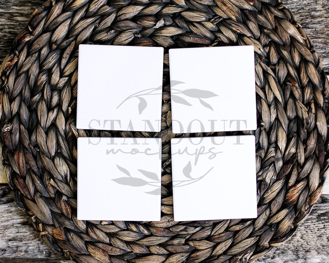 Square Coaster Mockup: White Stone Sublimation Template (digital ...