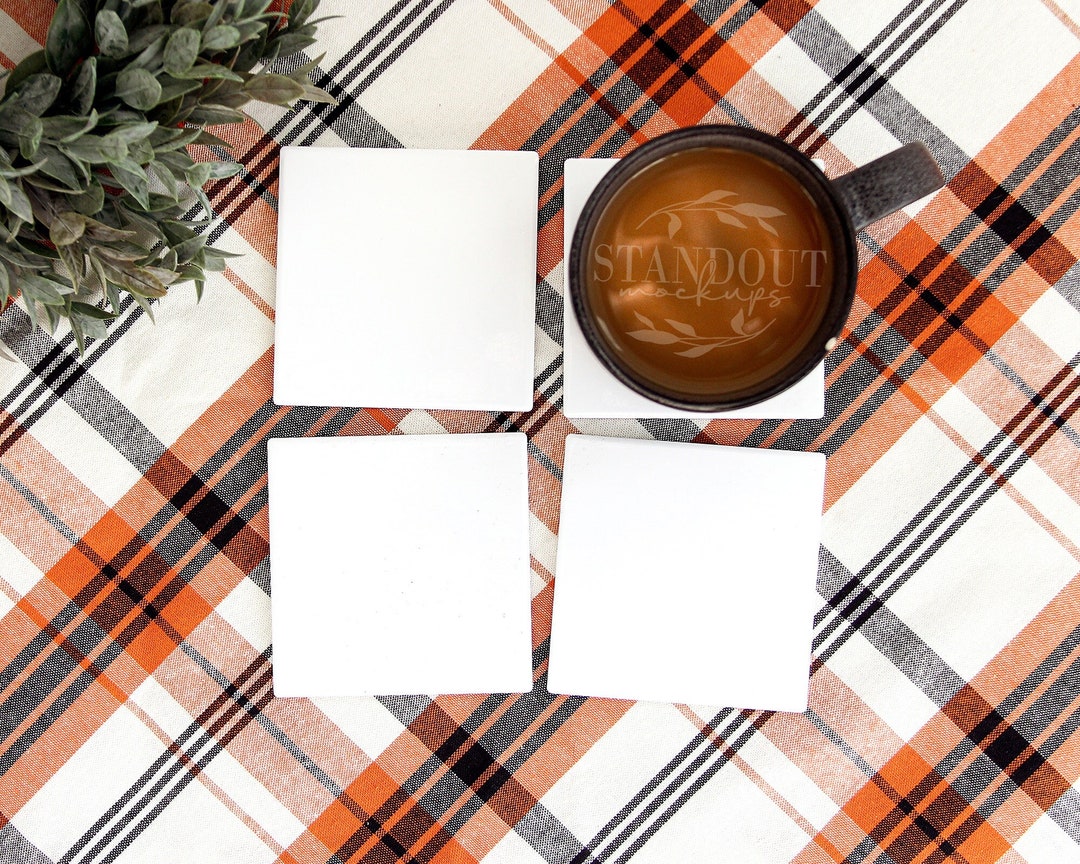 Fall Square Drink Coaster Set Mockup Digital Download. White - Etsy